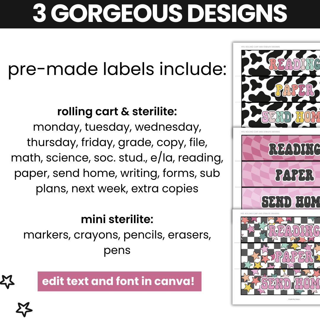 Editable Rolling Cart Labels, Retro Classroom Decor, Classroom Labels ...