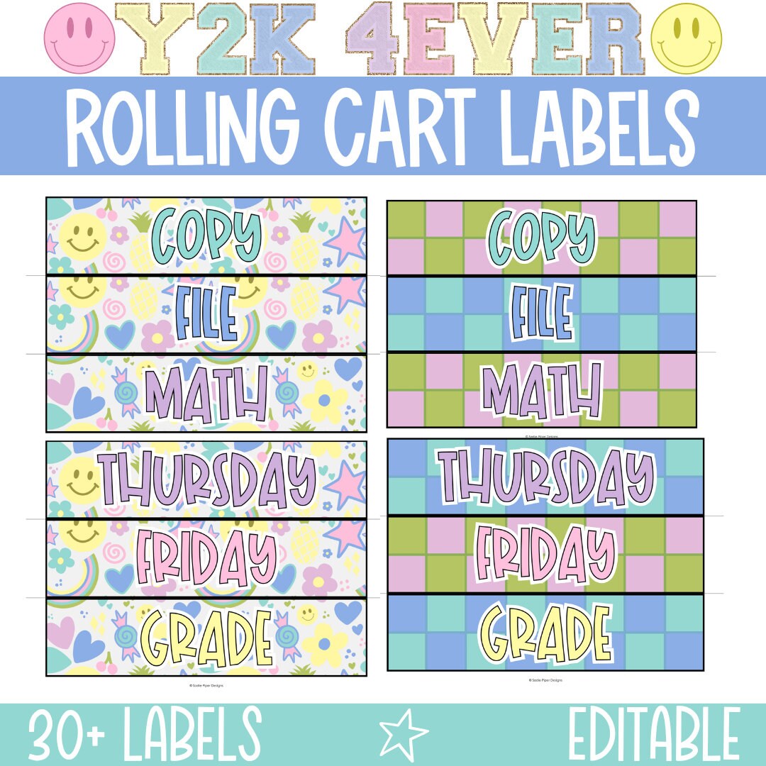 Editable Rolling Cart Labels, Retro Classroom Decor, Classroom Labels ...