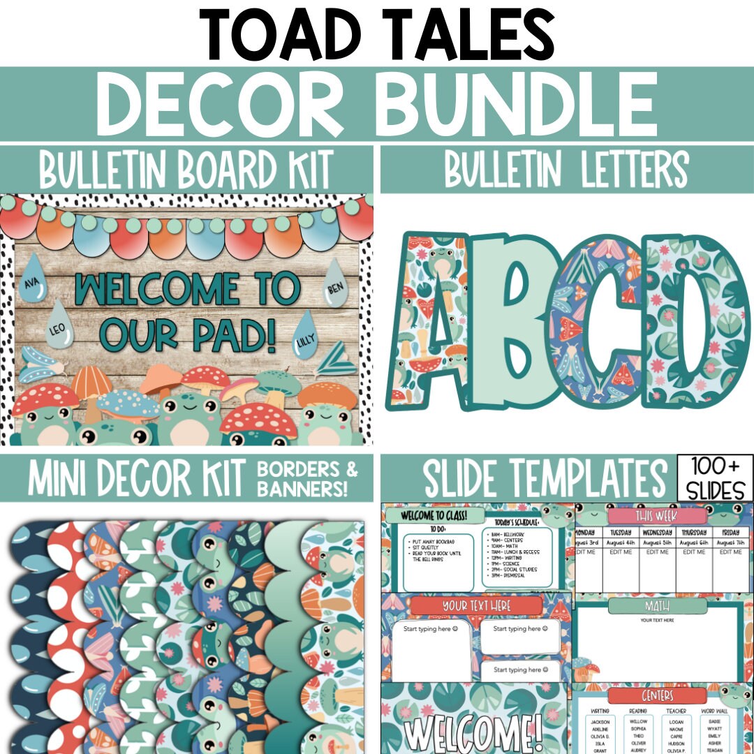 Spring Bulletin Board Decor, Frog Bulletin Board, Retro Classroom Decor ...