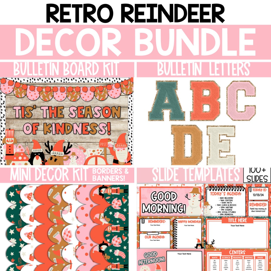 Christmas Bulletin Board Decor, Retro Christmas Bulletin Board, Holiday ...