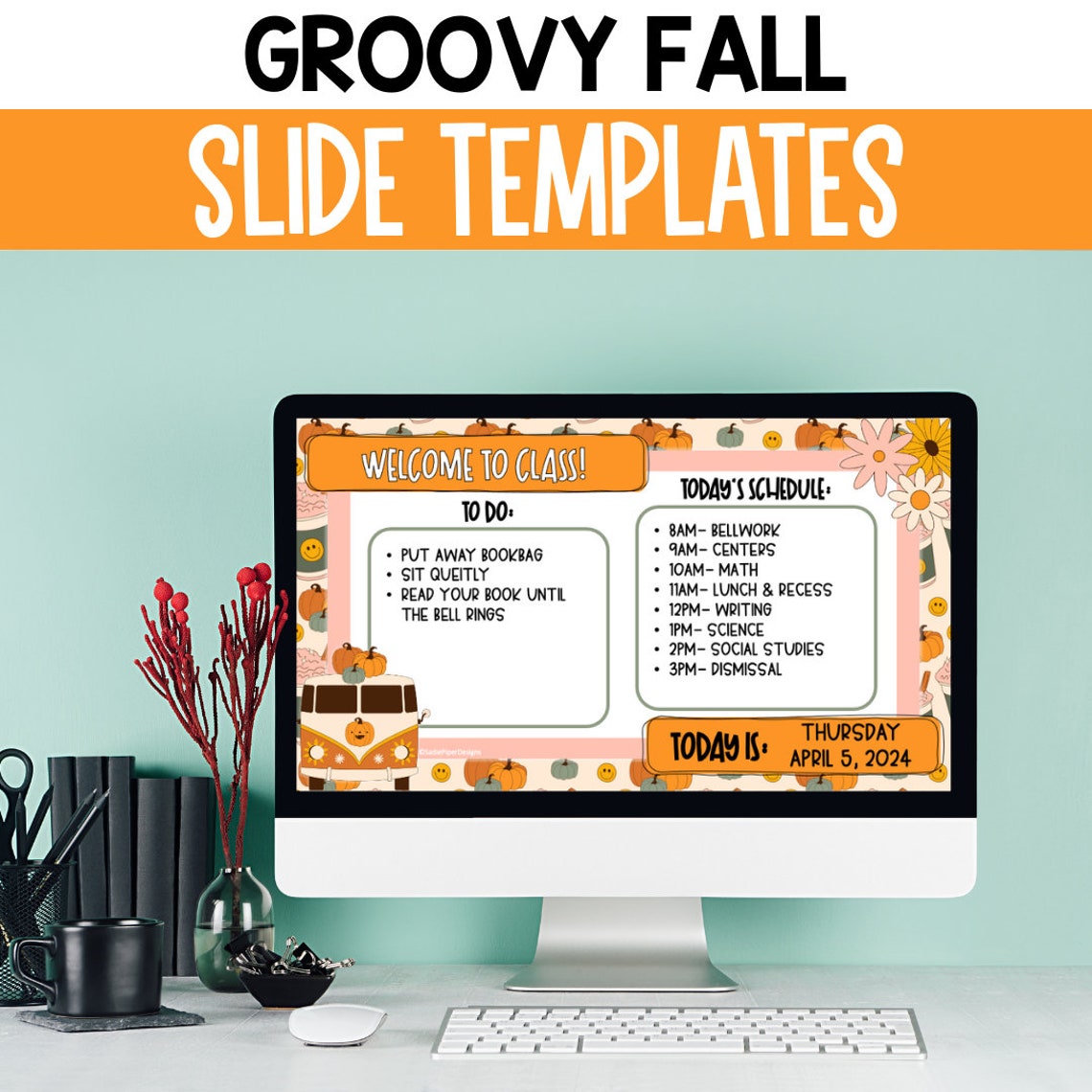 Groovy Fall Slide Templates, Retro Fall Google Slides, Autumn Classroom ...