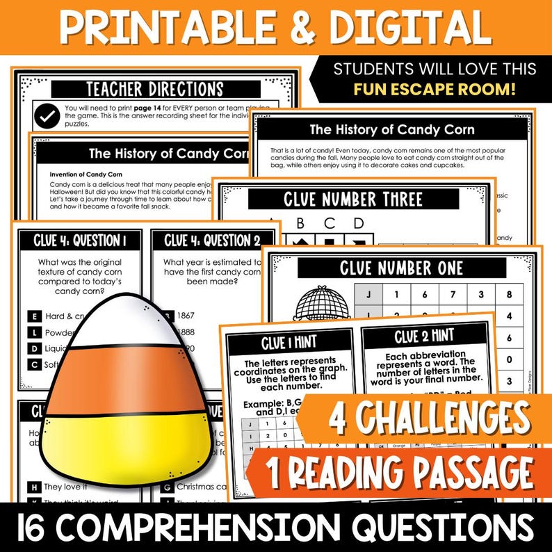 Candy Corn Escape Room for Kids, Halloween Party Game, October Birthday ...