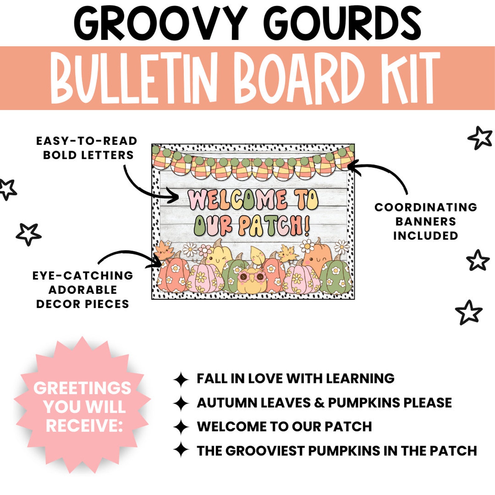 Groovy Fall Bulletin Board Decor, Retro Fall Bulletin Board, Fall ...