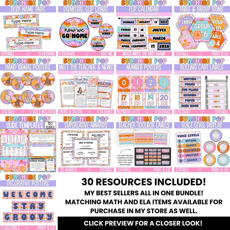 Retro Groovy Y2K Classroom Decor MEGA Bundle, Rainbow Bright Classroom ...