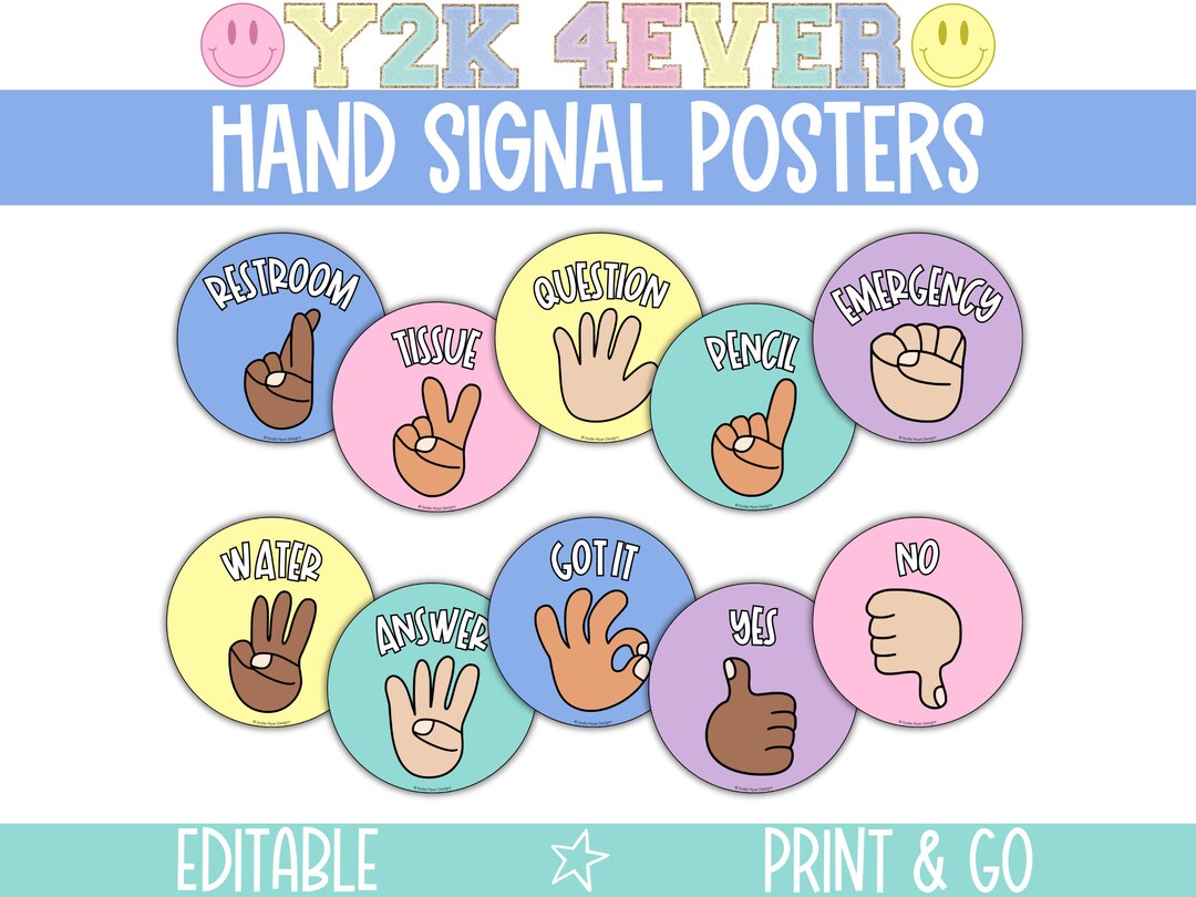 Editable Hand Signal Posters, Retro Hand Signal Posters, Bright Hand ...