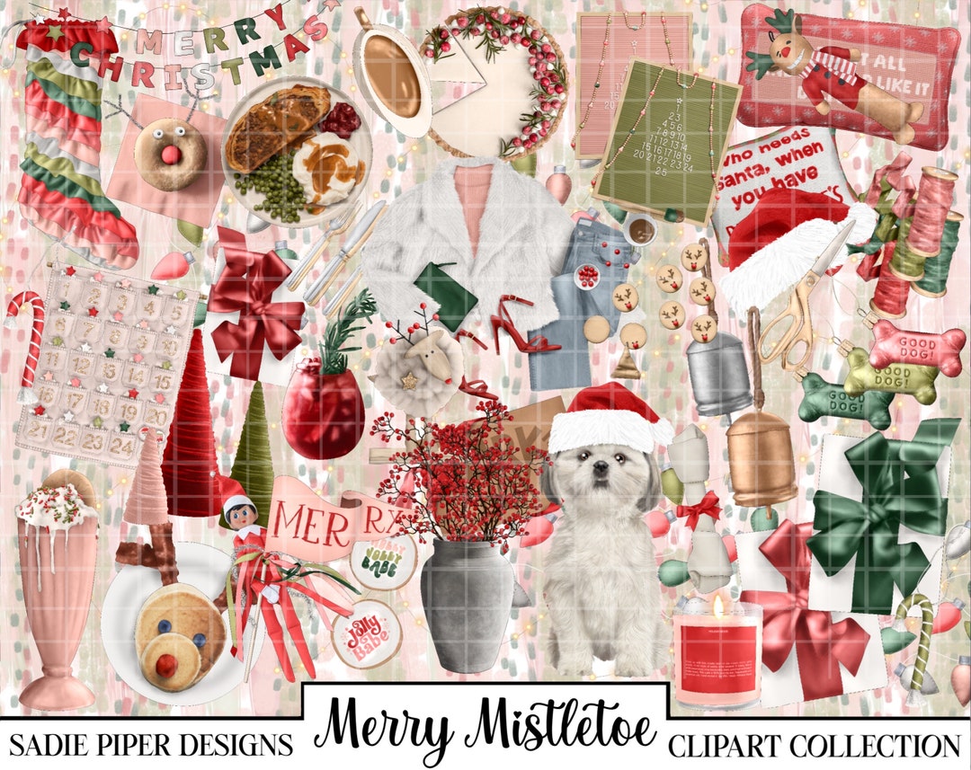 MERRY MISTLETOE Clipart, Pink Christmas, Pastel Christmas Clipart ...
