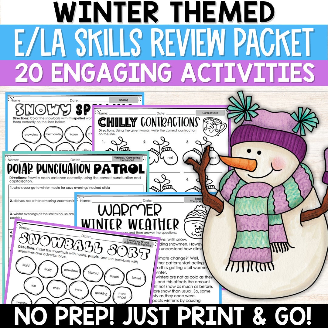 Winter Literacy Worksheets for 3rd Grade, NO PREP 3rd Grade Winter ...