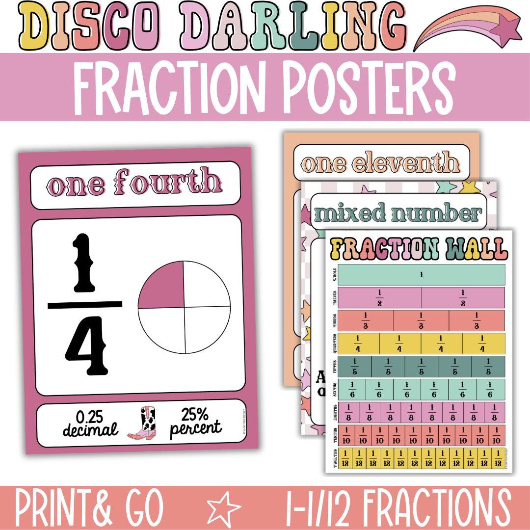 Disco Cowgirl Fraction Posters for Classroom, Fraction Wall Display for ...