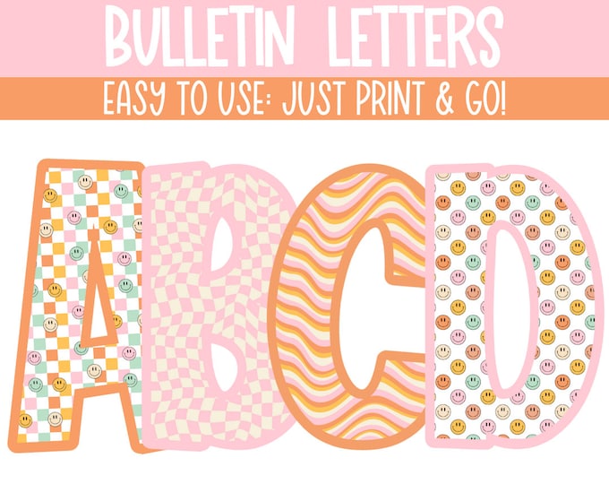 Groovy Retro Fall Bulletin Board Letters, Letter Clipart, Printable ...