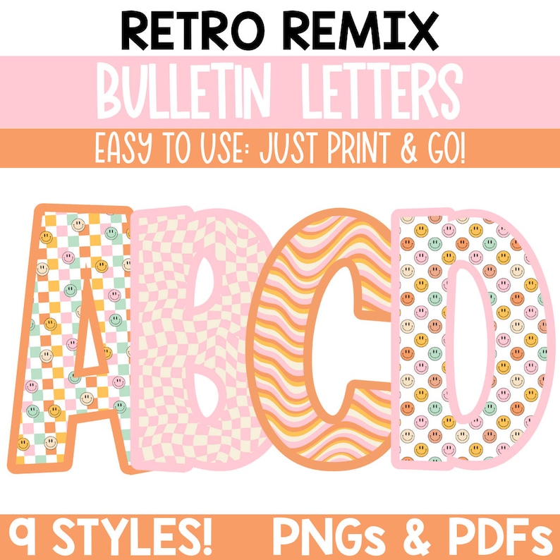 Retro Remix Groovy Bulletin Board Letters, Letter Clipart, Printable ...