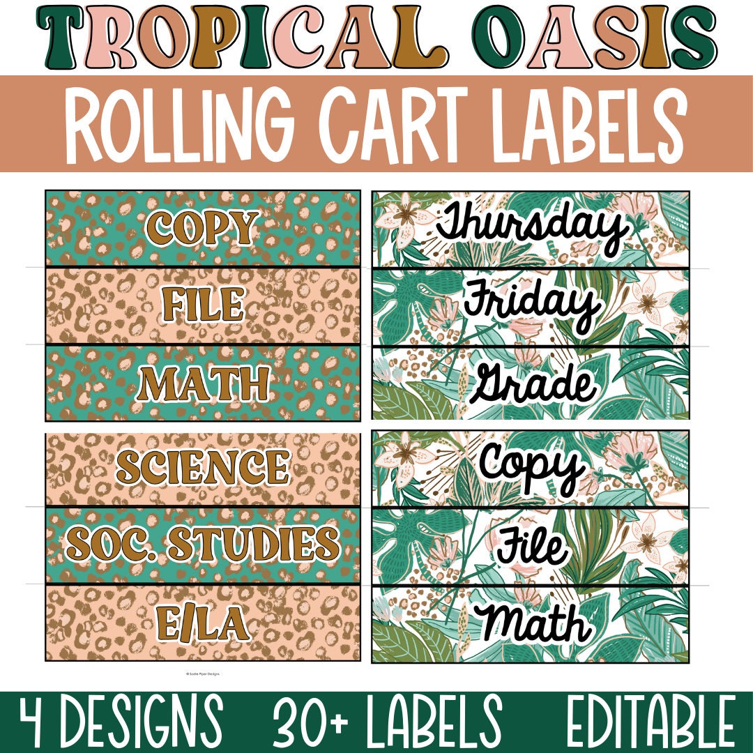 Editable Rolling Cart Labels, Tropical Classroom Decor, Classroom ...