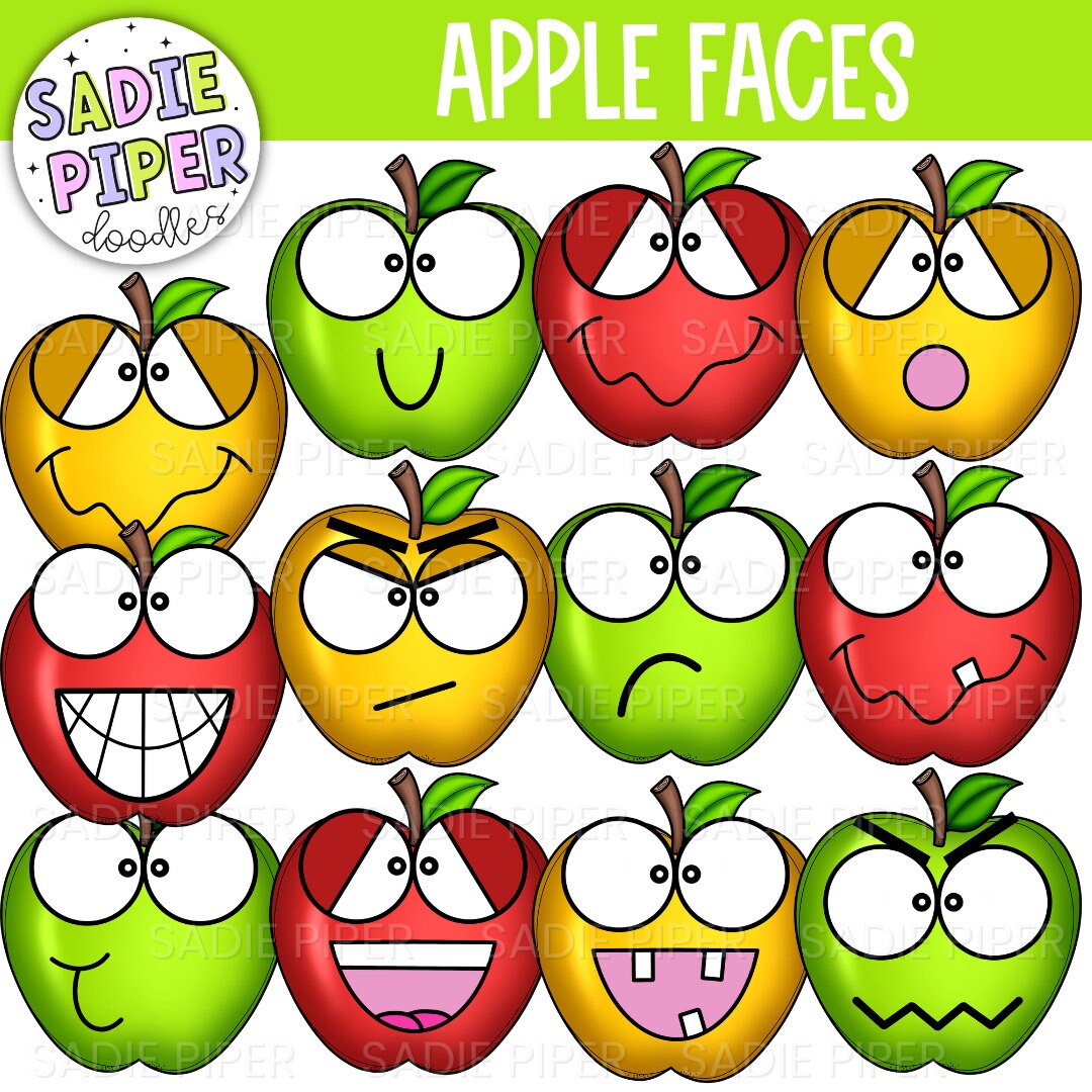 Apple Faces Clipart, Apple Clipart, Fall Clipart, Halloween Clipart - Etsy