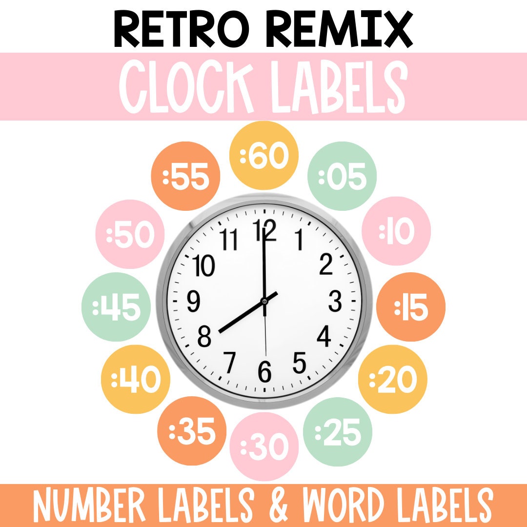 Retro Clock Labels for Classroom, Analog Time Cards, Digital Time Cards ...