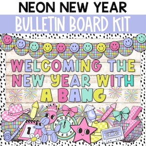 Neon New Year Bulletin Board Bright Colorful Classroom Decor Groovy ...