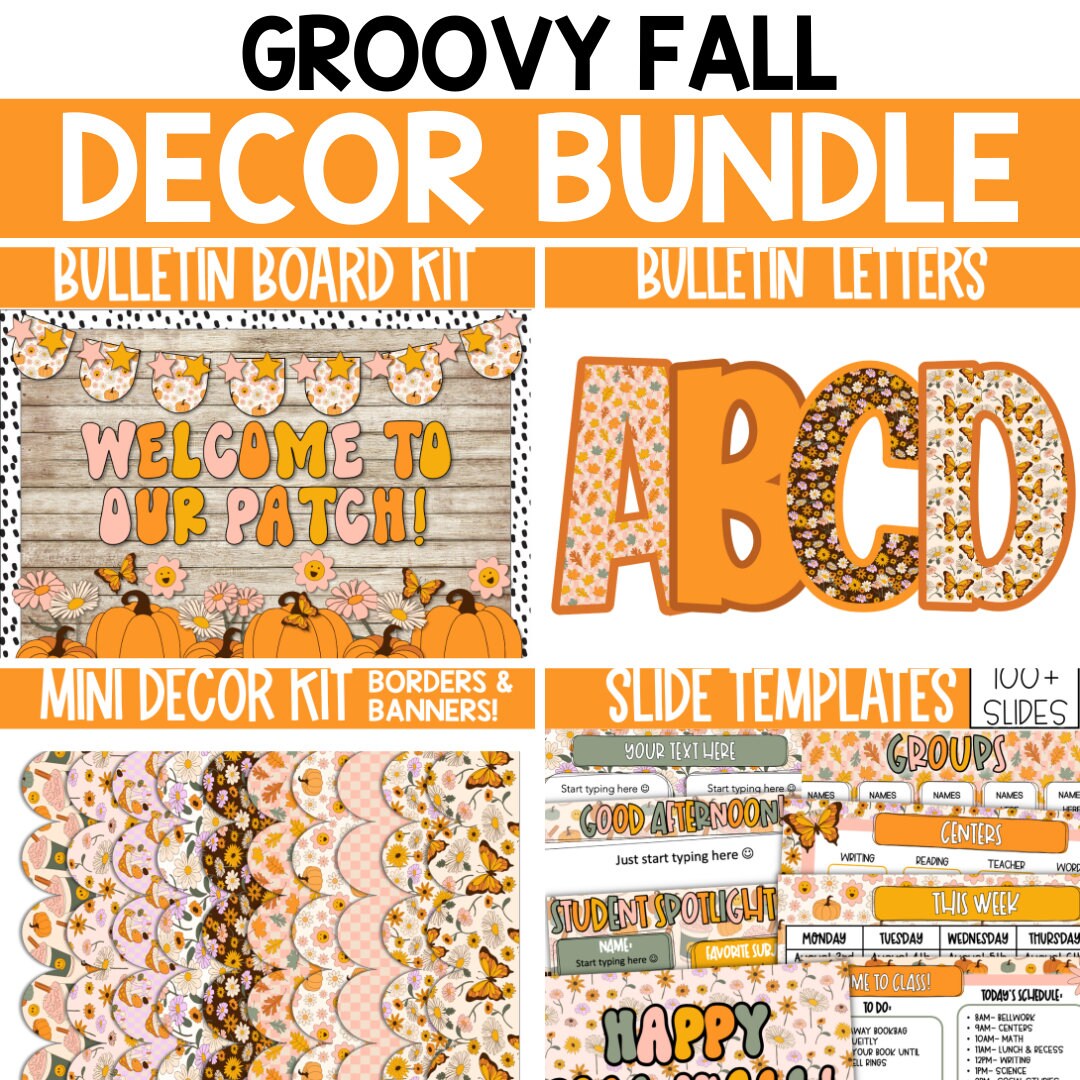 Groovy Fall Bulletin Board Decor, Retro Fall Bulletin Board, Fall ...