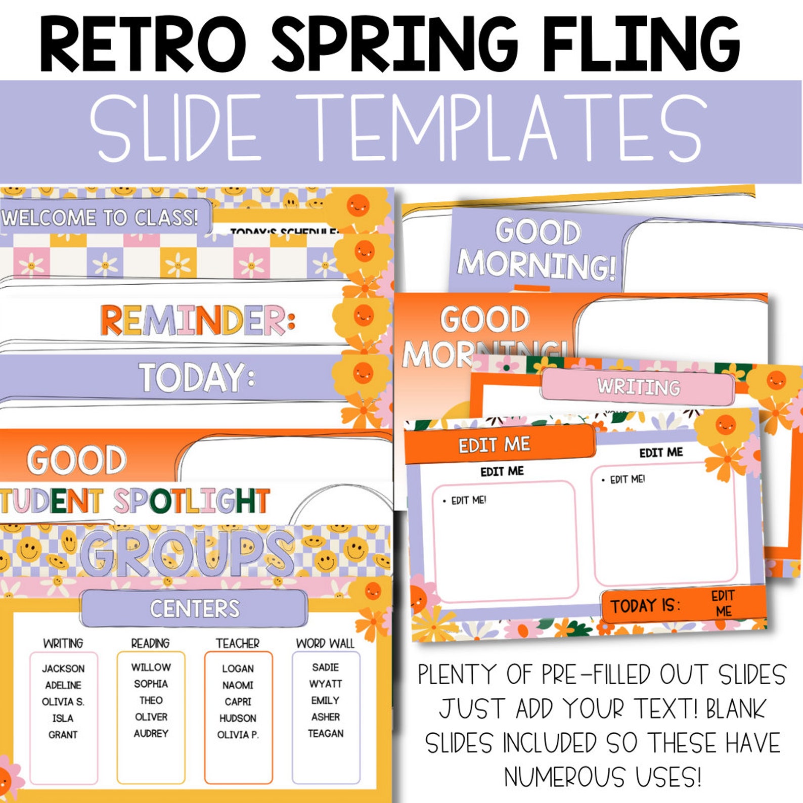 Retro Spring Fling Slide Templates Spring Bulletin Board Kit - Etsy