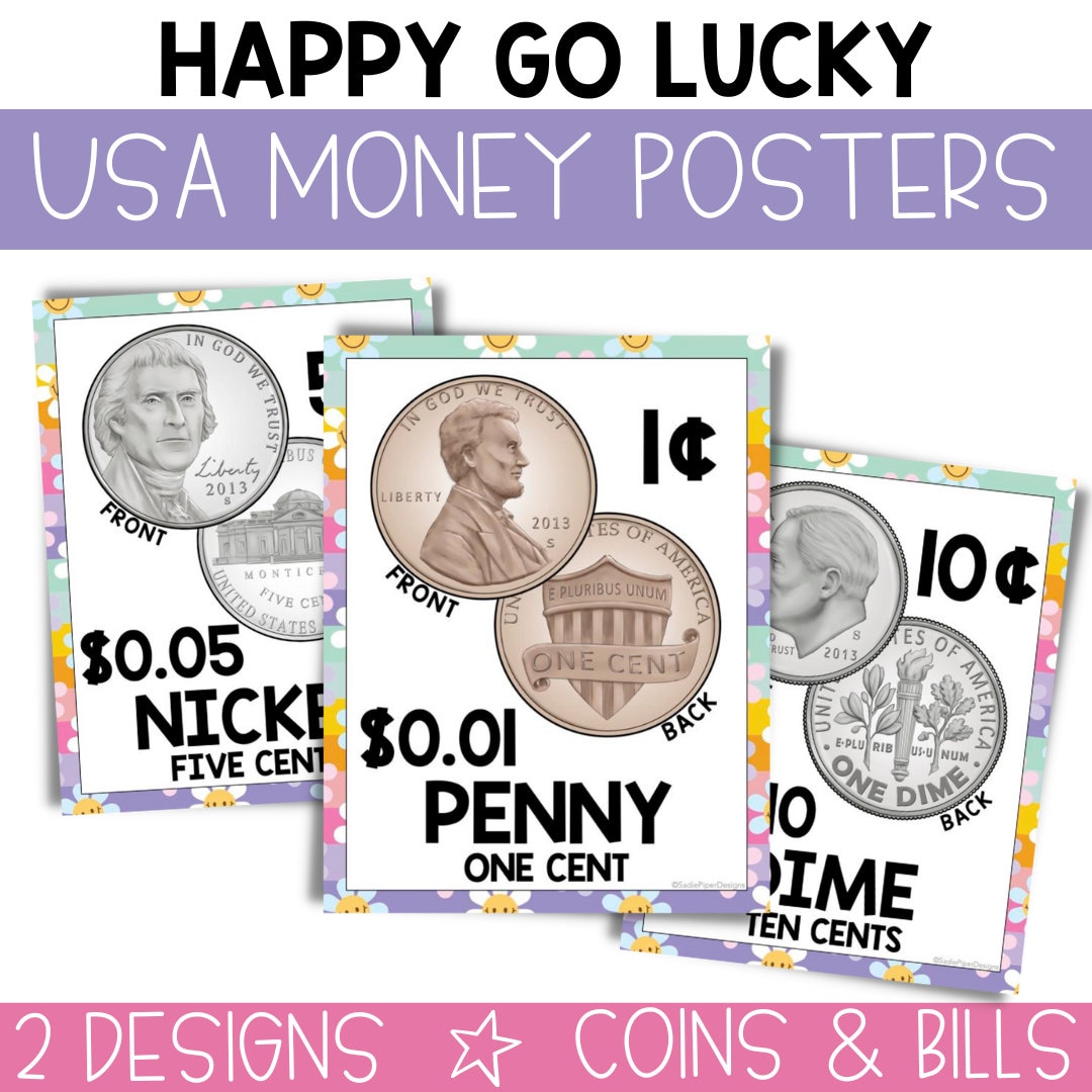 Money Posters for Classroom, American Currency Posters Display for ...