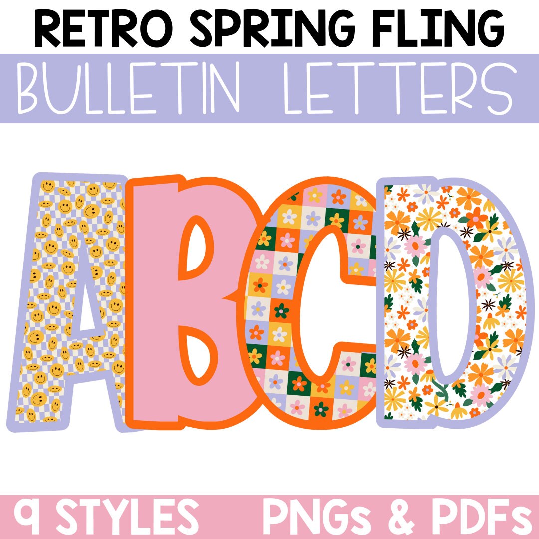 Groovy Retro Bulletin Board Letters, Letter Clipart, Printable Bulletin ...