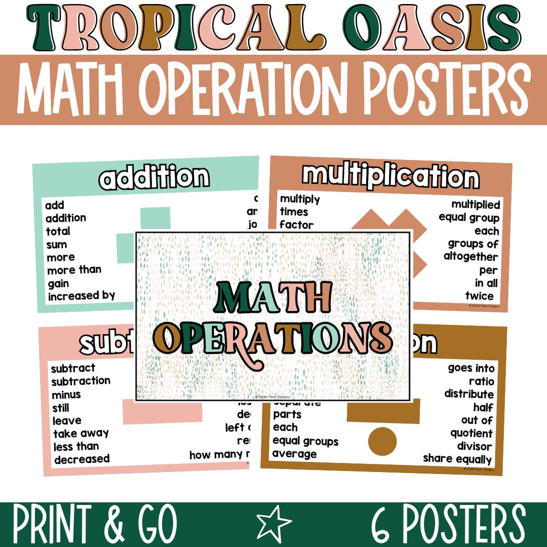 Boho Math Operation Posters, Math Symbol Poster, Math Keywords Posters ...