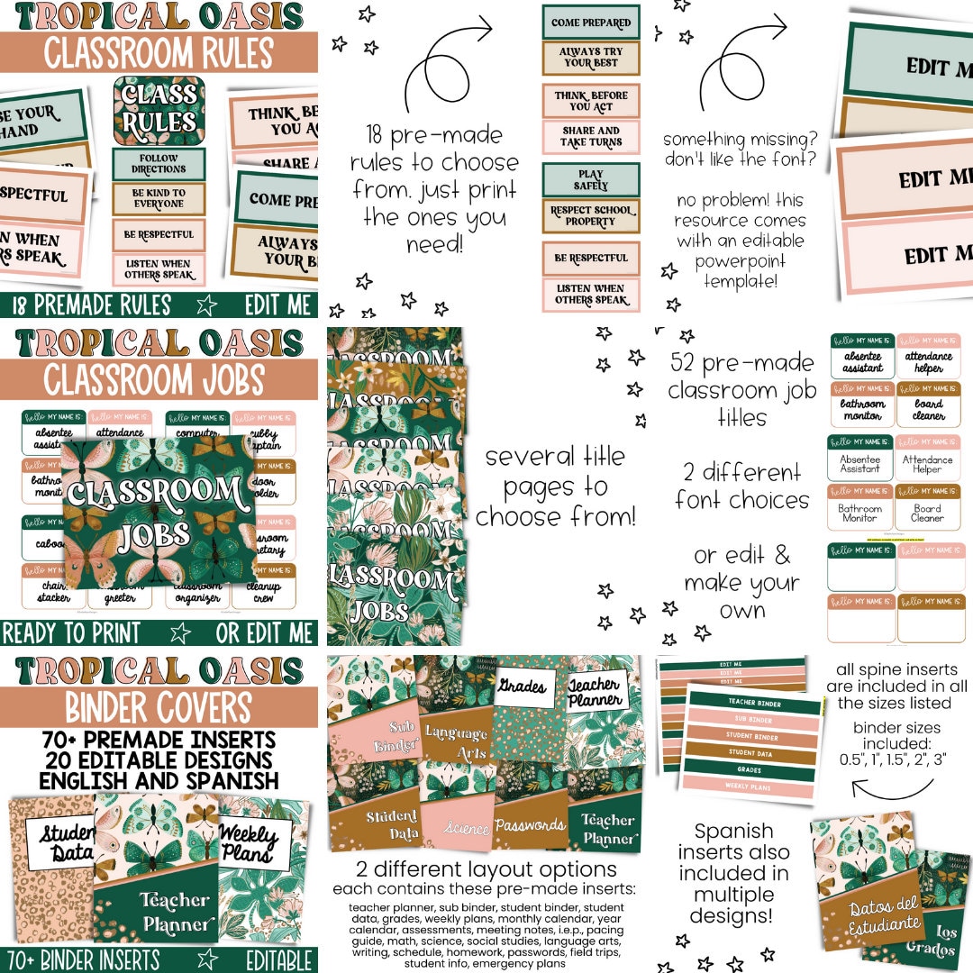 Printable Tropical Classroom Decor Set, Plant Themed Classroom ...