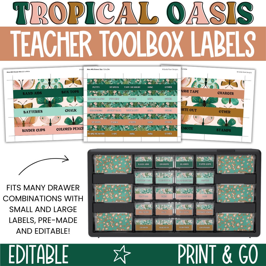 Editable Tropical Teacher Toolbox Labels, Modern Boho Classroom Decor ...
