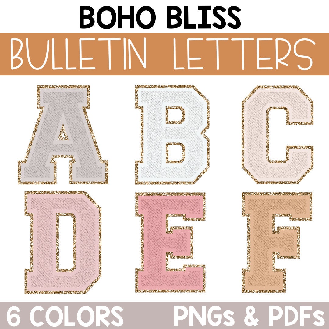 Boho Neutral Varsity Bulletin Board Letters, Letter Clipart, Printable ...