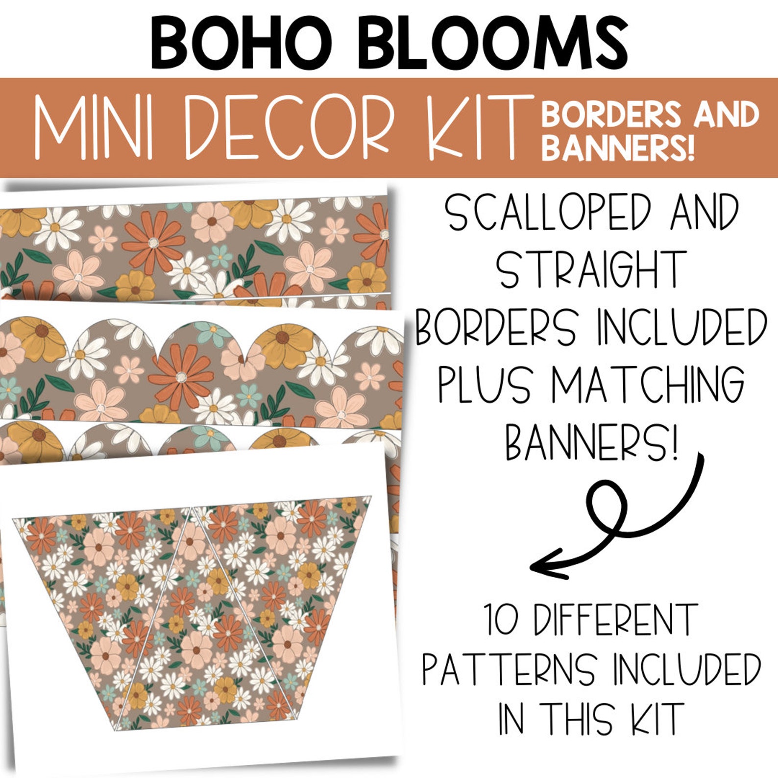 Boho Blooms Mini Decor Kit, Calming Classroom Decor, Floral Bulletin ...