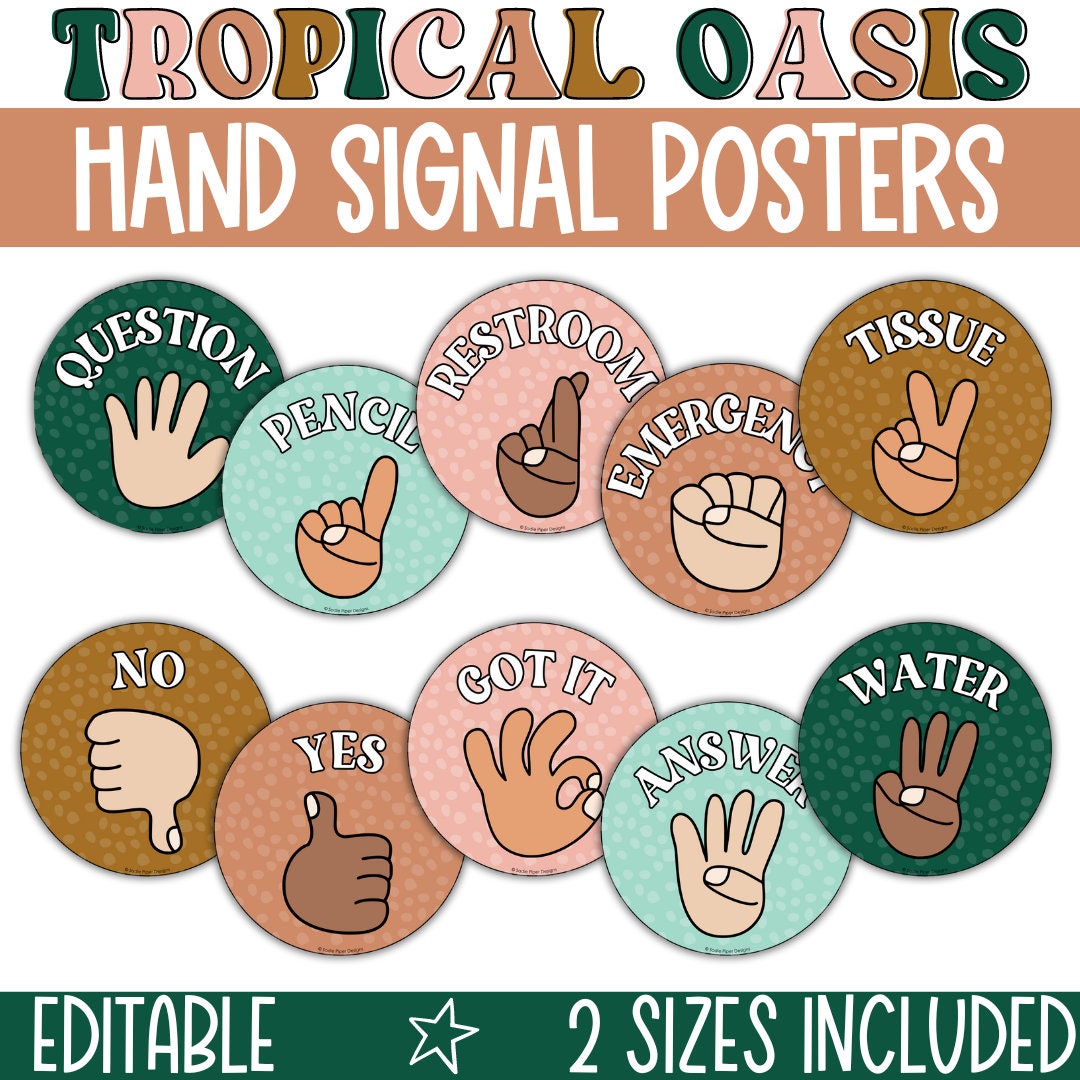 Editable Hand Signal Posters, Modern Hand Signal Posters, Boho Hand ...