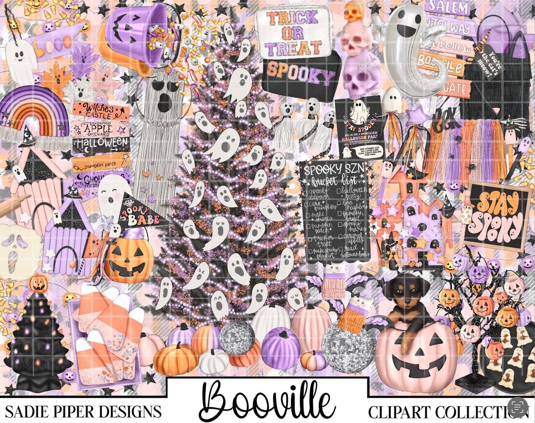 BOOVILLE Clipart, Boho Halloween Clipart, Modern Halloween, Bohemian ...