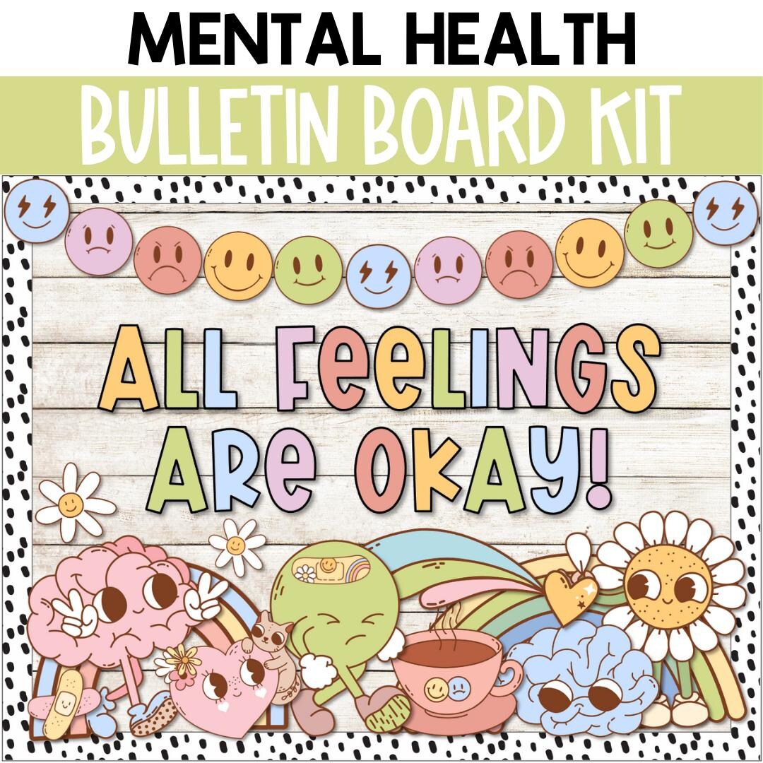 Retro Groovy Mental Health Awareness Bulletin Board Kit, Kindness ...