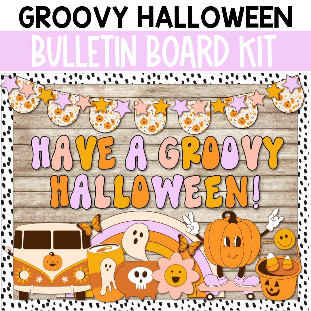 Groovy Halloween Bulletin Board Decor, Retro Halloween Bulletin Board ...
