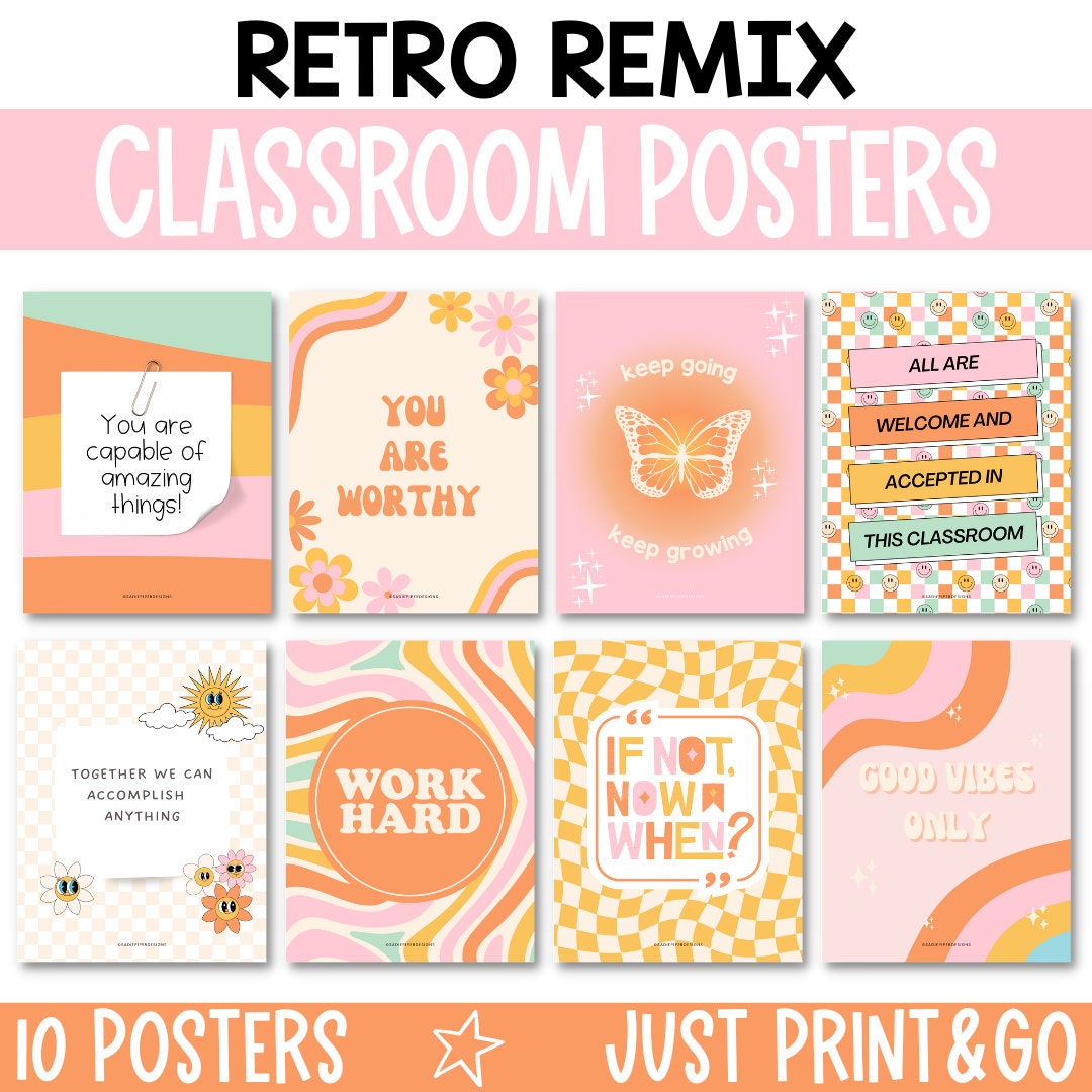 Retro Groovy Classroom Posters, Rainbow Classroom Decor, Nostalgic ...