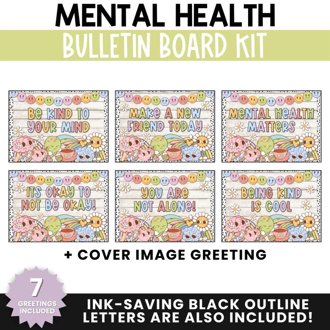 Retro Groovy Mental Health Awareness Bulletin Board Kit, Kindness ...