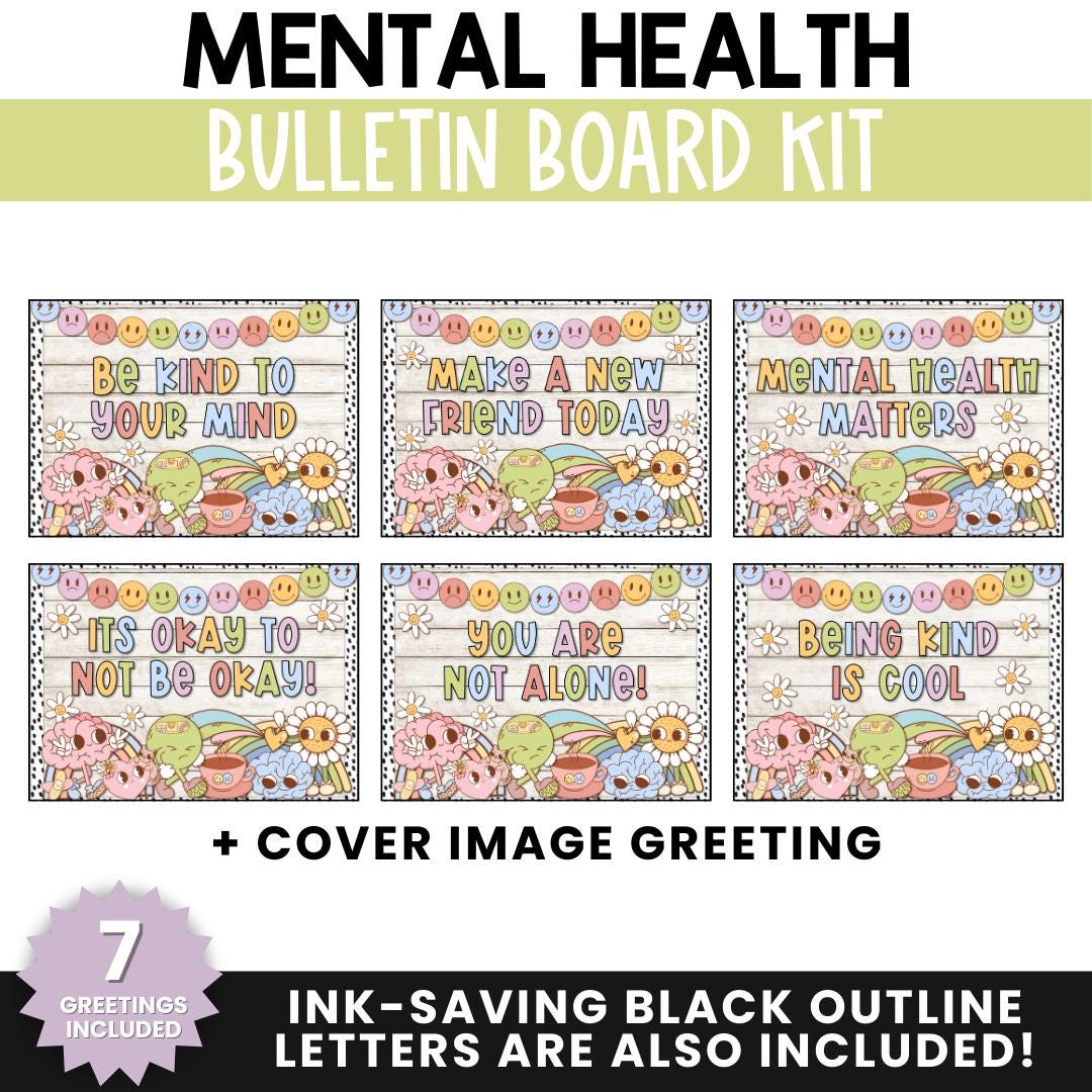 Retro Groovy Mental Health Awareness Bulletin Board Kit, Kindness ...
