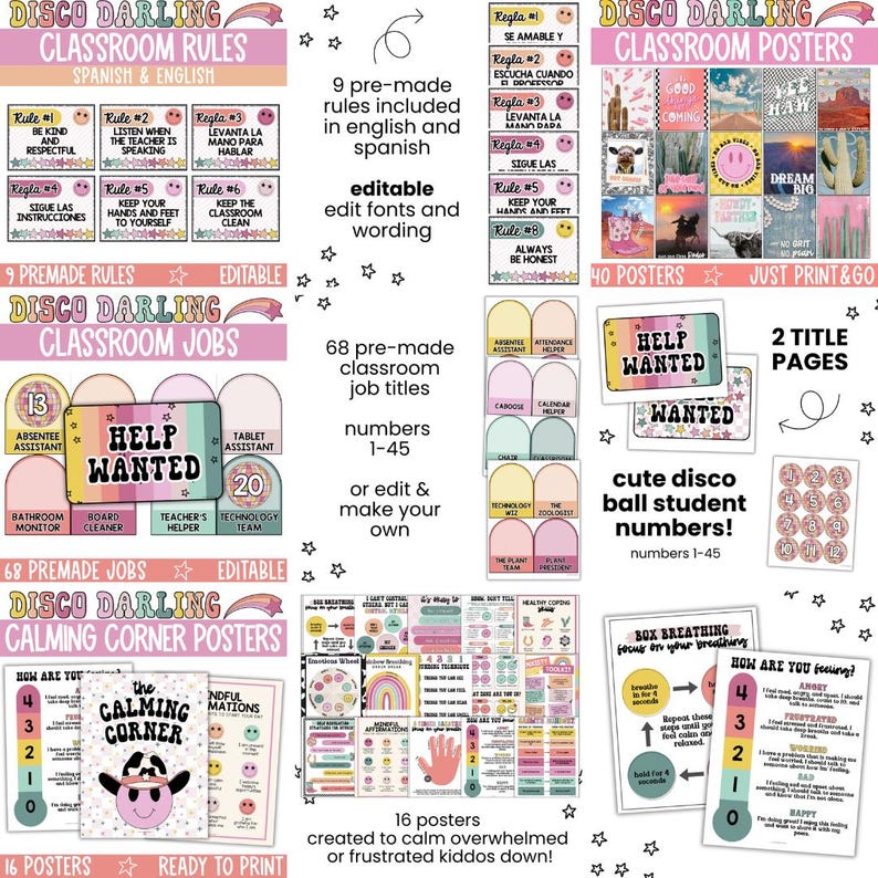 Retro Disco Cowgirl Classroom Decor MEGA Bundle, Pink Western Classroom ...