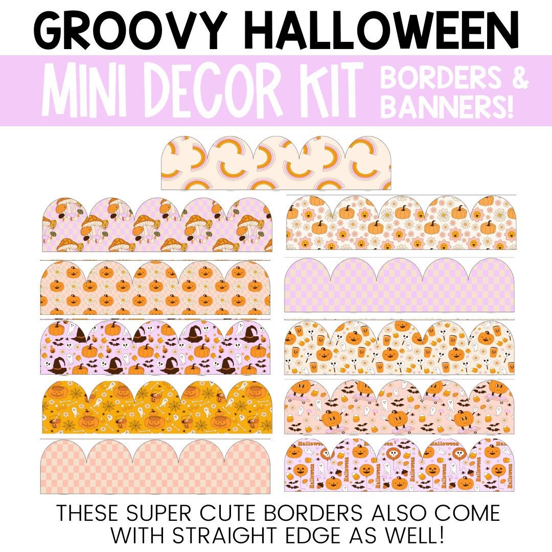 Groovy Halloween Bulletin Board Decor, Retro Halloween Bulletin Board ...