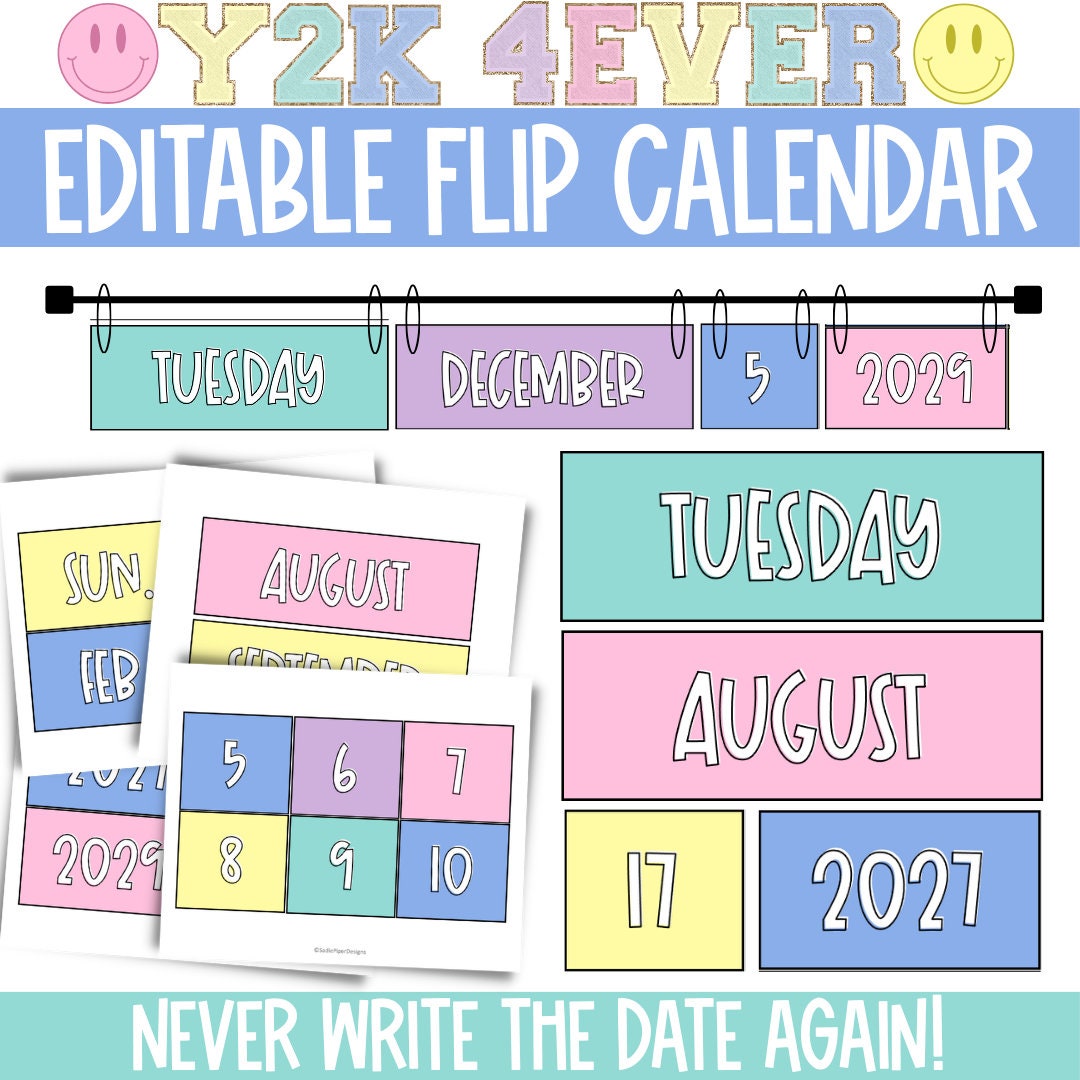 Flip Calendar for Classroom, Calendar Display for Classroom, Editable ...