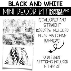 Black and White Mini Decor Kit, Printable Bulletin Borders, Bulletin ...