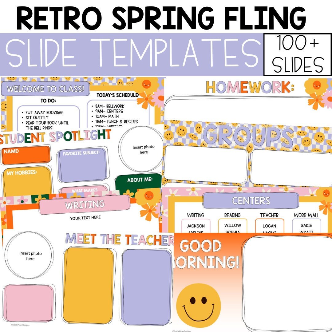 Retro Spring Fling Slide Templates, Spring Bulletin Board Kit ...