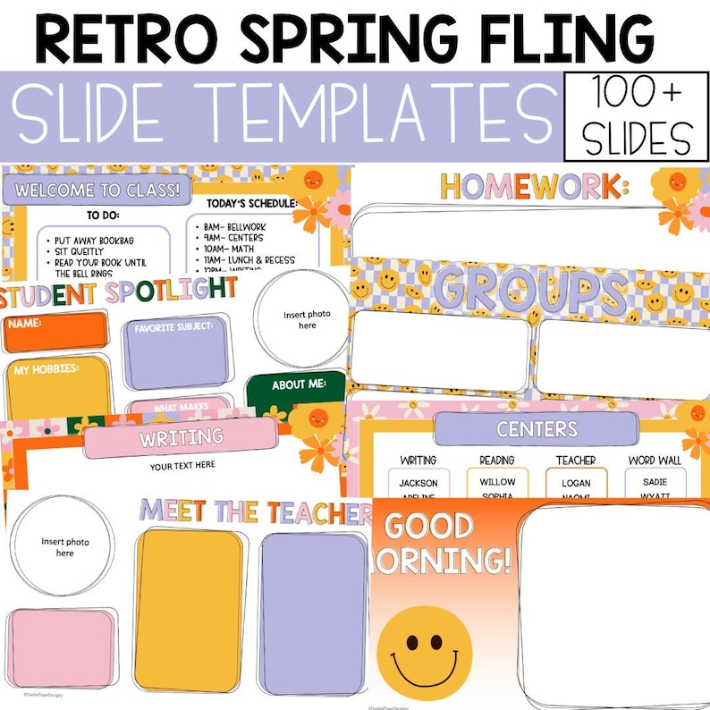 Retro Spring Fling Slide Templates, Spring Bulletin Board Kit ...