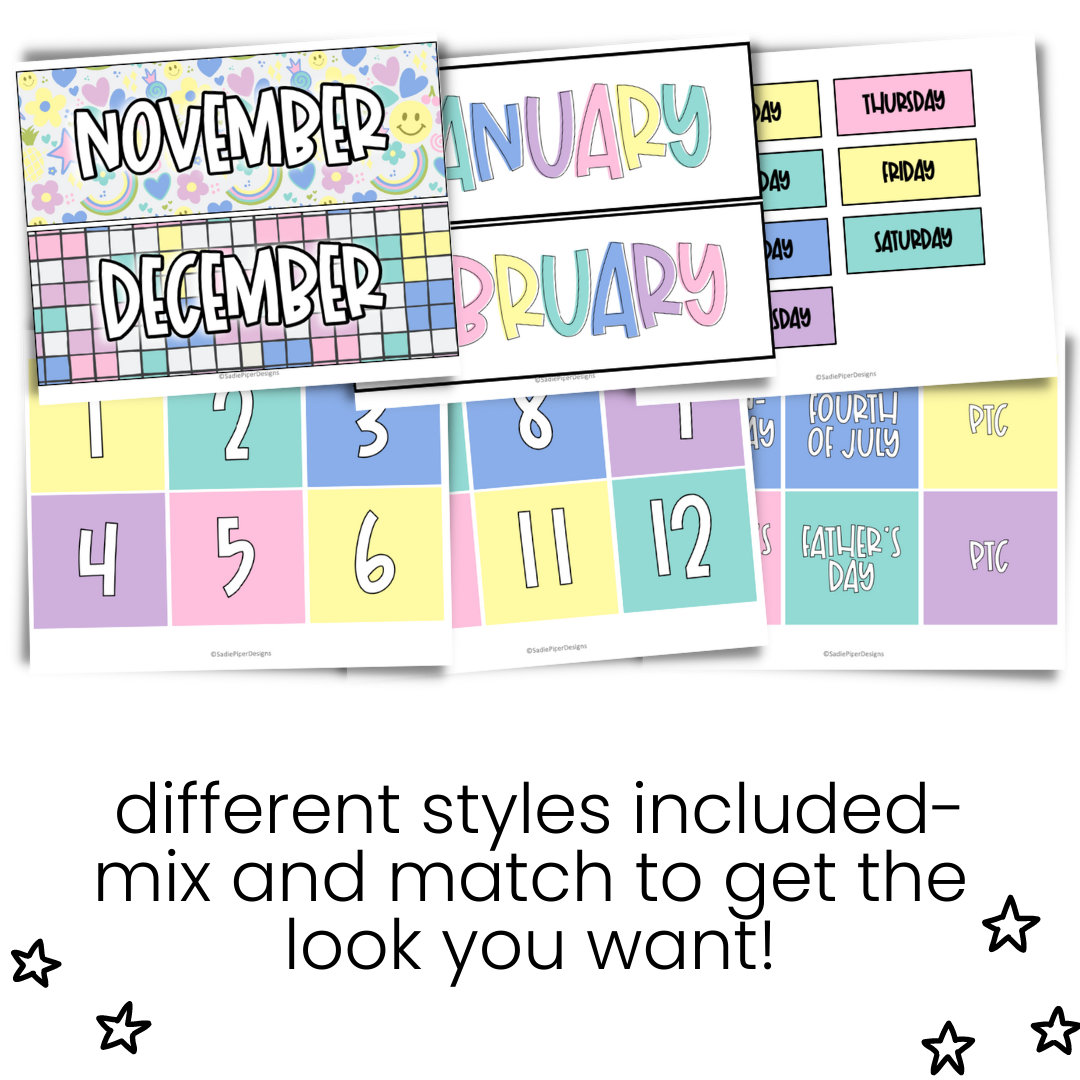 Retro Calendar Kit, Calendar Pocket Chart Calendar Inserts, Printable ...