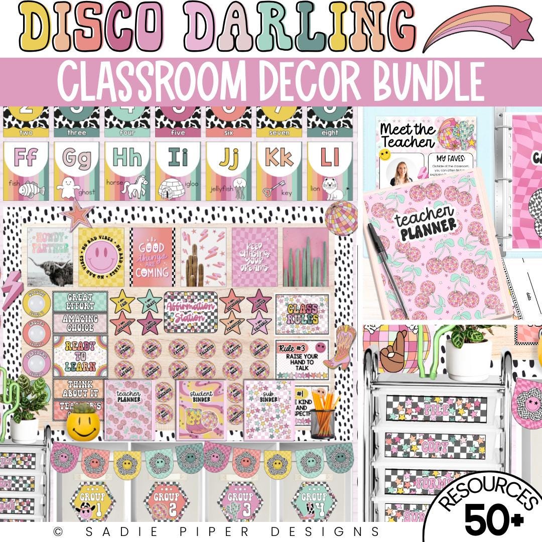 Retro Disco Cowgirl Classroom Decor MEGA Bundle, Pink Western Classroom ...
