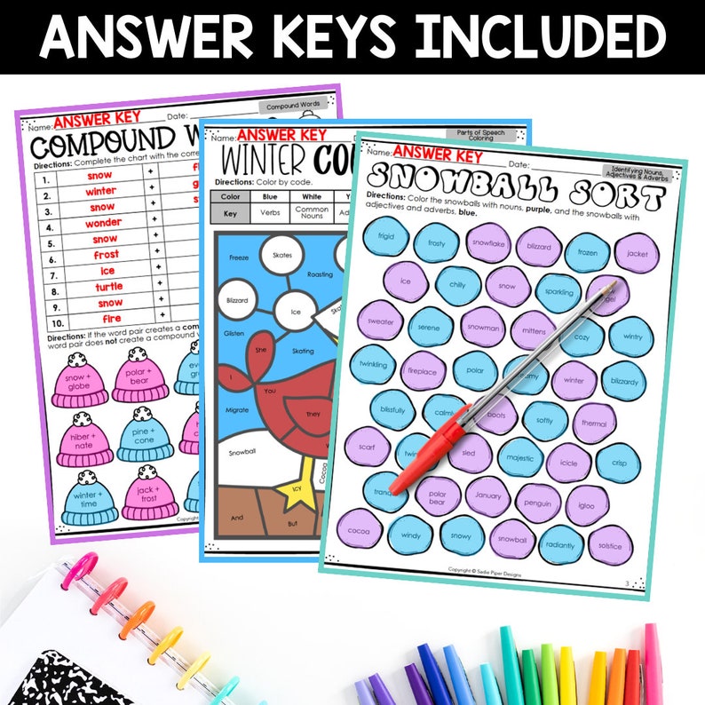 Winter Literacy Worksheets for 3rd Grade, NO PREP 3rd Grade Winter ...