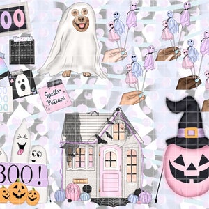BATS & BOOS Clipart, Pastel Halloween Clipart, Modern Halloween, Purple ...