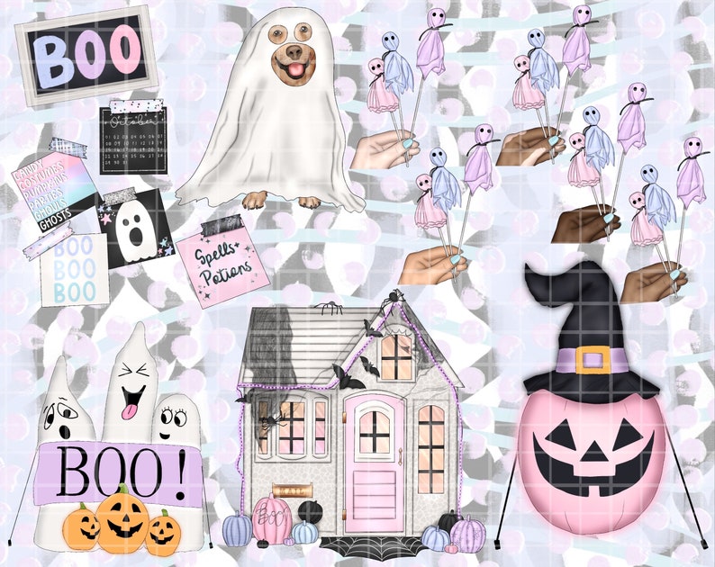 BATS & BOOS Clipart Pastel Halloween Clipart Modern - Etsy