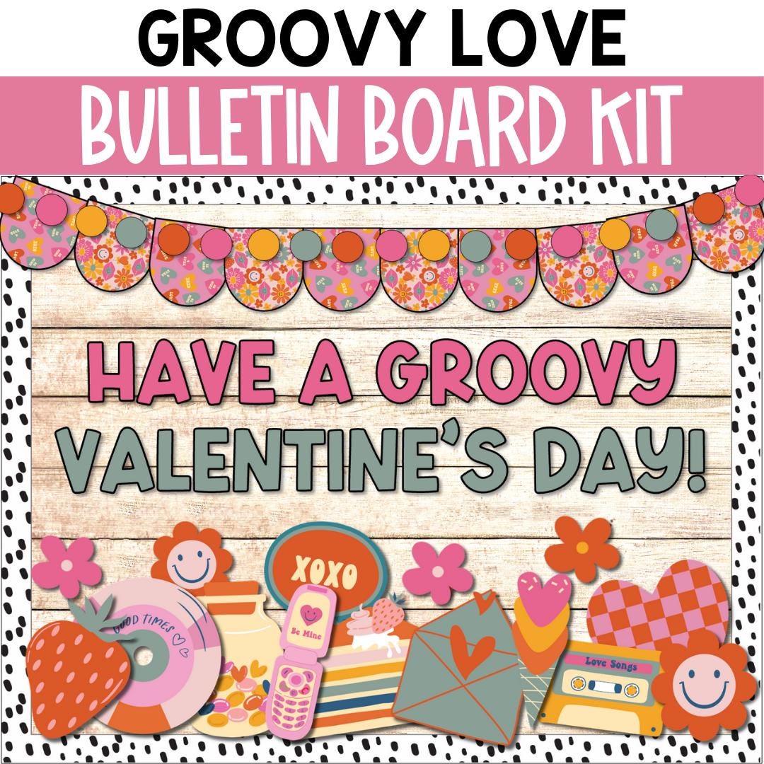 Retro Groovy Valentine's Bulletin Board Valentine's Day Classroom Decor ...