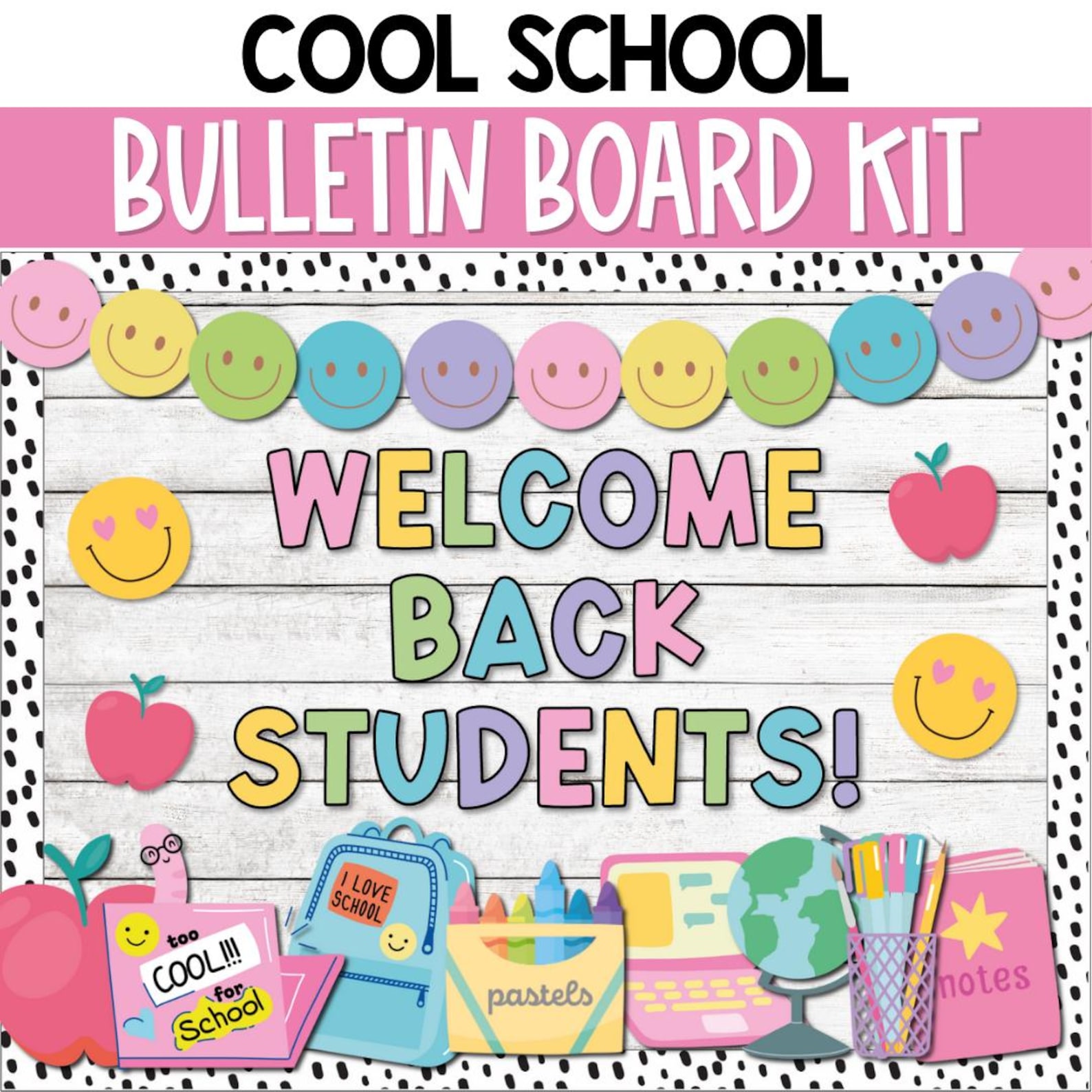 Smiley Face Back to School Bulletin Board Kit, Rainbow Open House ...