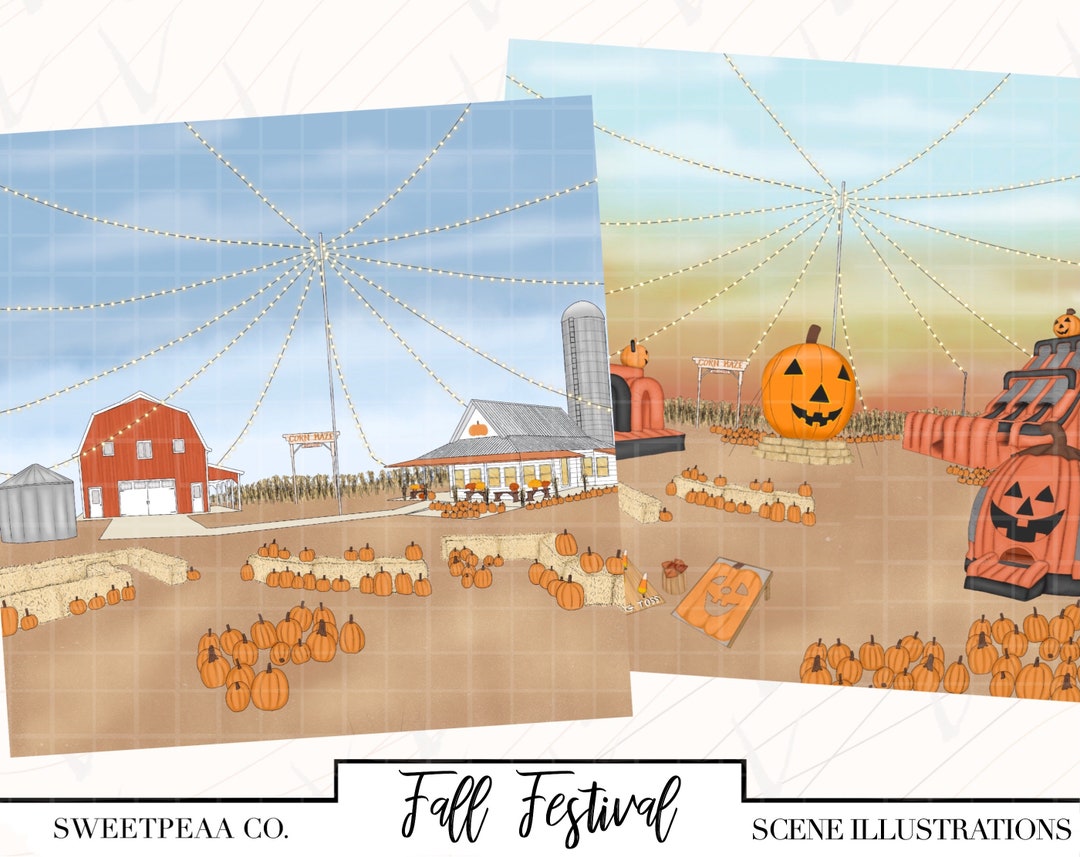 FALL FESTIVAL Scenes, Autumn Scenery, Clipart for Planner Stickers ...