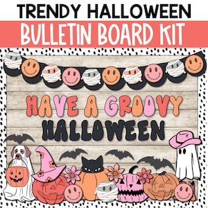 Groovy Halloween Bulletin Board Decor, Retro Halloween Bulletin Board ...