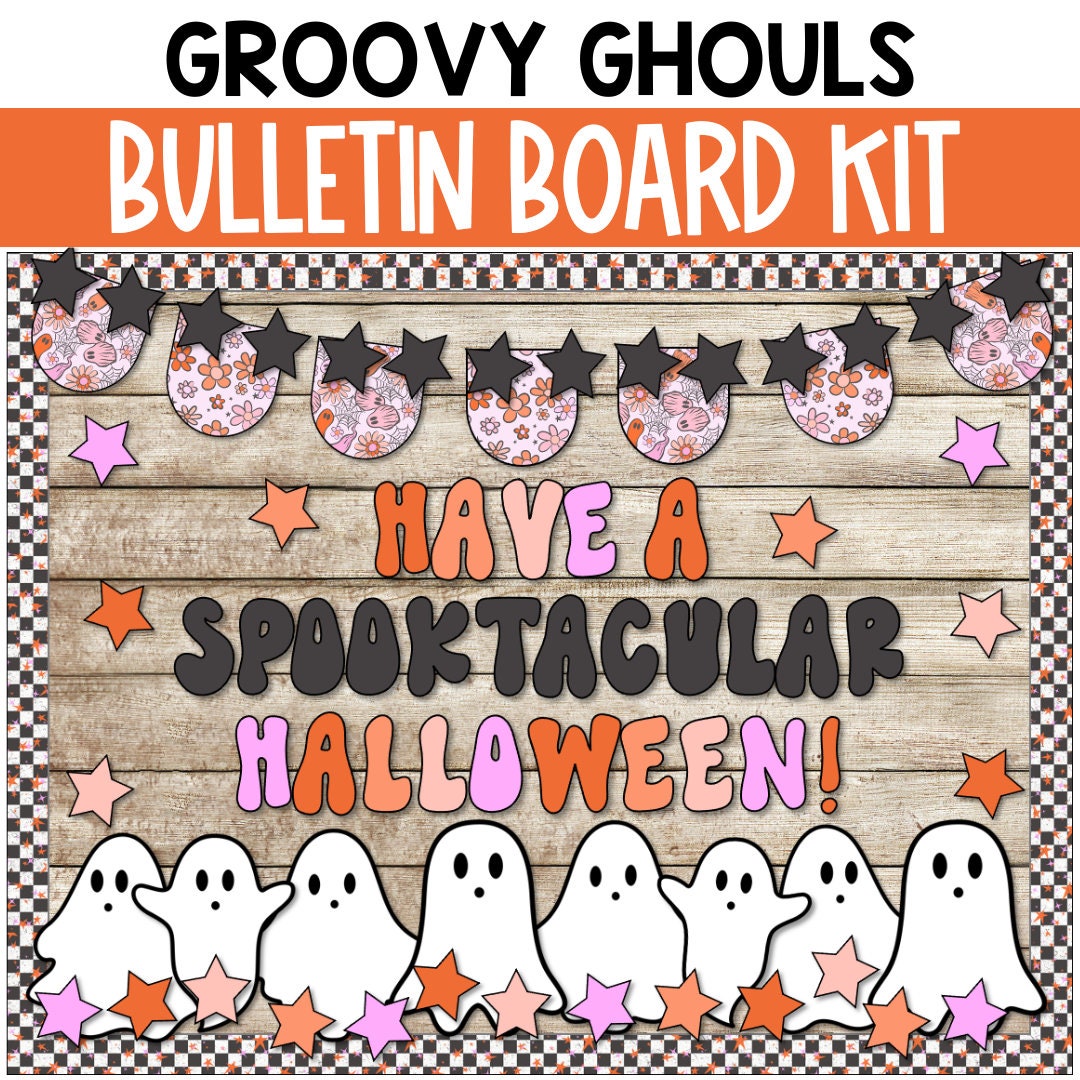 Groovy Halloween Bulletin Board Decor, Retro Halloween Bulletin Board ...